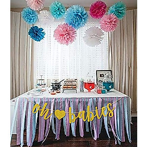 Oh Babies Banner Gold Glitter Pre-Strung for Twins Baby Shower Gender Reveal Party Decorations