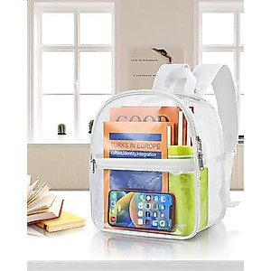 Paxiland Clear Backpack Stadium Approved 12×12×6 with Reinforced and Wider Shoulder Straps, Small Clear Bag for Schools, Concerts, Work, Festivals and Sporting Events - White