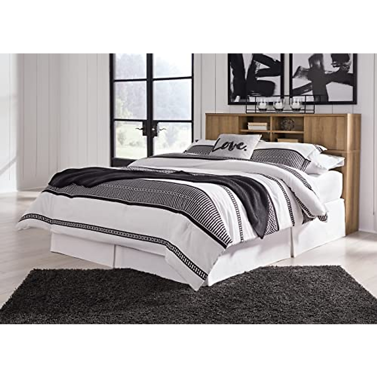 Signature Design by Ashley Thadamere Rustic Storage Headboard with USB Ports, King/California King , Light Brown