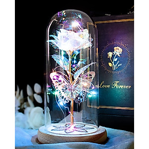 Beferr Gifts for Women Birthday Gifts Galaxy Rose Eternal Rainbow Flower Gifts Light Up Rose in Glass Dome Mothers Day Mom Rose Gifts for Grandma Daughter Wife Sister Friends