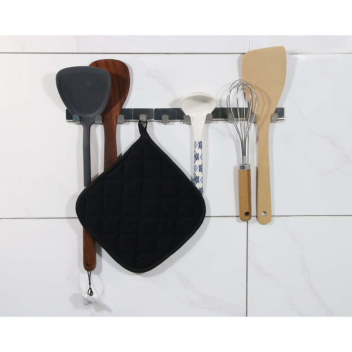 5 PCS Pot Holders for Kitchen, Cotton Potholers with Great Heat Resistance, Hot Pads, Trivets for Cooking and Baking Black