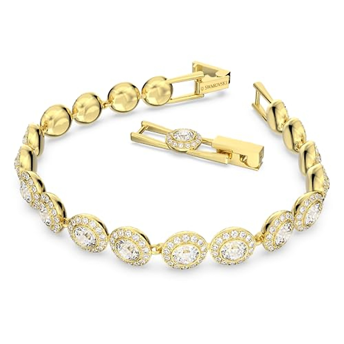 Swarovski Una Angelic Tennis Bracelet, Clear circle-cut Swarovski Crystals with Matching Crystal Pavé on a Gold Tone Finish Setting, Part of the Swarovski Una Angelic Collection