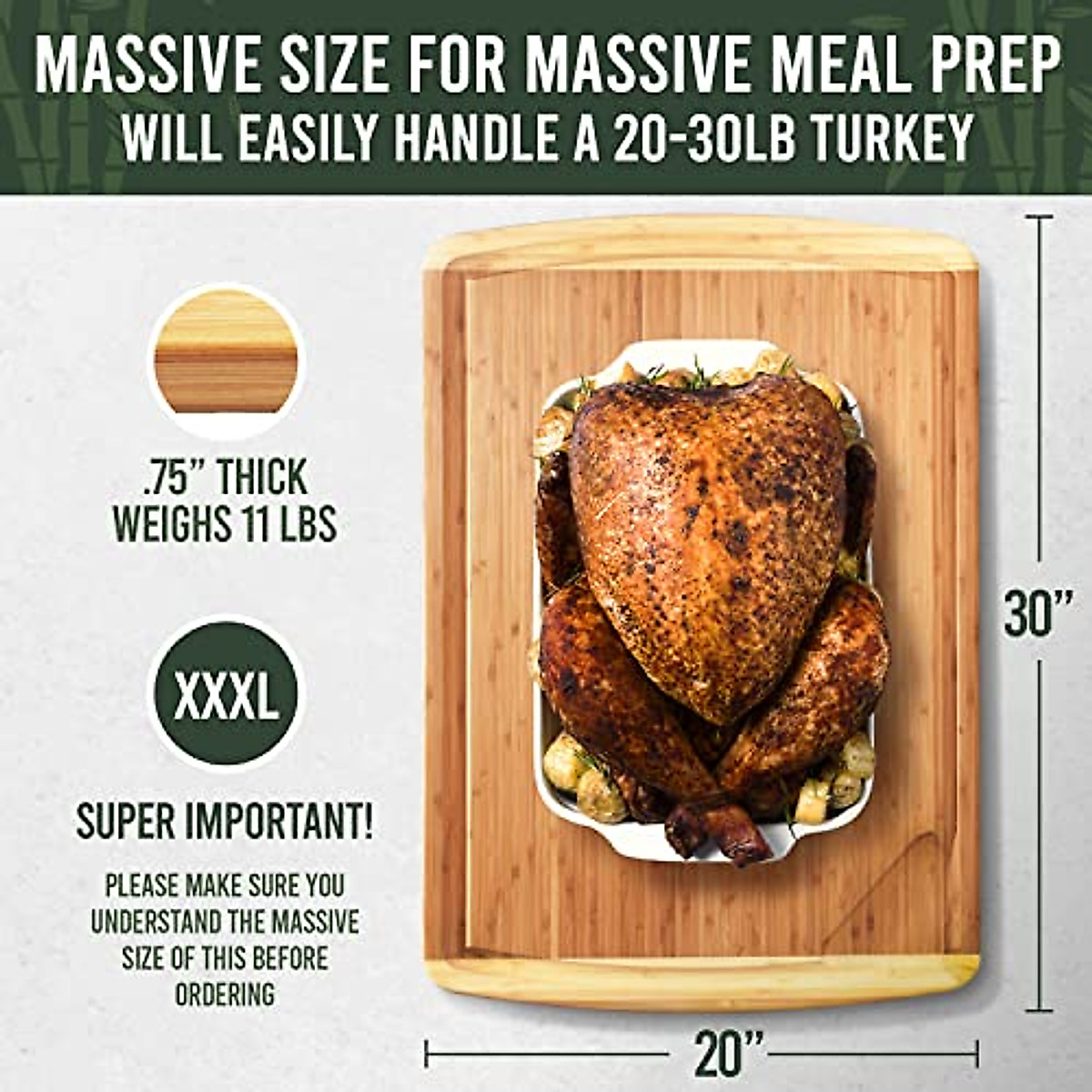 30 x 20 Bamboo Extra Large Cutting Board - Wooden Stove Top Cover Noodle Board - Meat Cutting Board for BBQ - Turkey Carving Board - Extra Large Charcuterie Board - Over the Sink Cutting Board