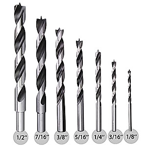 MKC Chrome Vanadium Brad Point Drill Bit Set, 7-Piece Imperial Sizes Includes 1/8 Inch Inch, 3/16 Inch Inch, 1/4 Inch Inch, 5/16 Inch Inch, 3/8 Inch Inch, 7/16 Inch Inch, 1/2 Inch Inch Inches