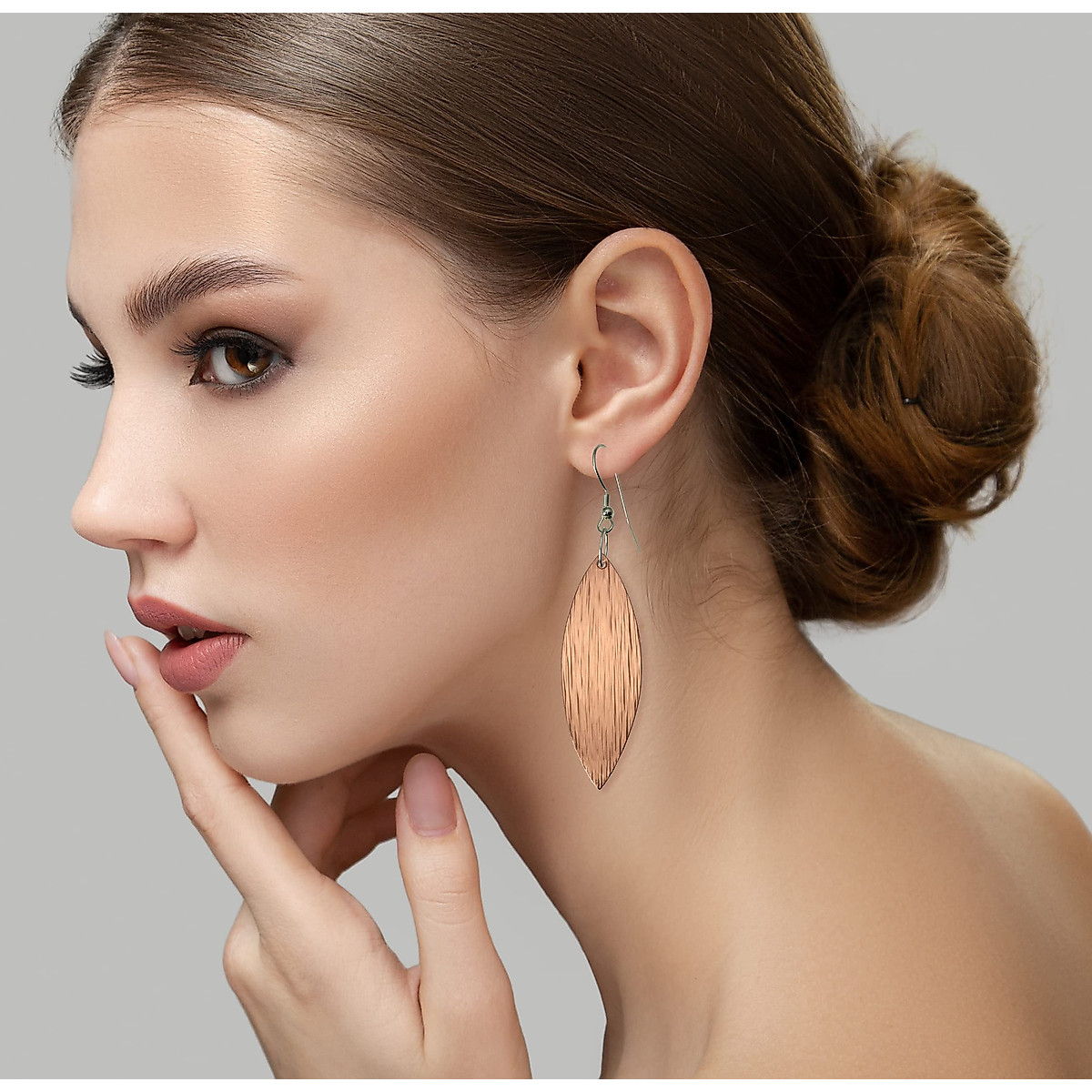 Copper Bark Leaf Drop Earrings - Handmade Copper Earrings - Jewelry Gifts for 7th Wedding Anniversary