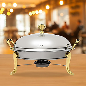 Roll Top Chafing Dish Buffet Set, 2.5L Round Chafing Dish for Buffet, Buffet Servers and Warmers, Food Warming Trays for Buffet and Parties, Gold, Stainless Steel