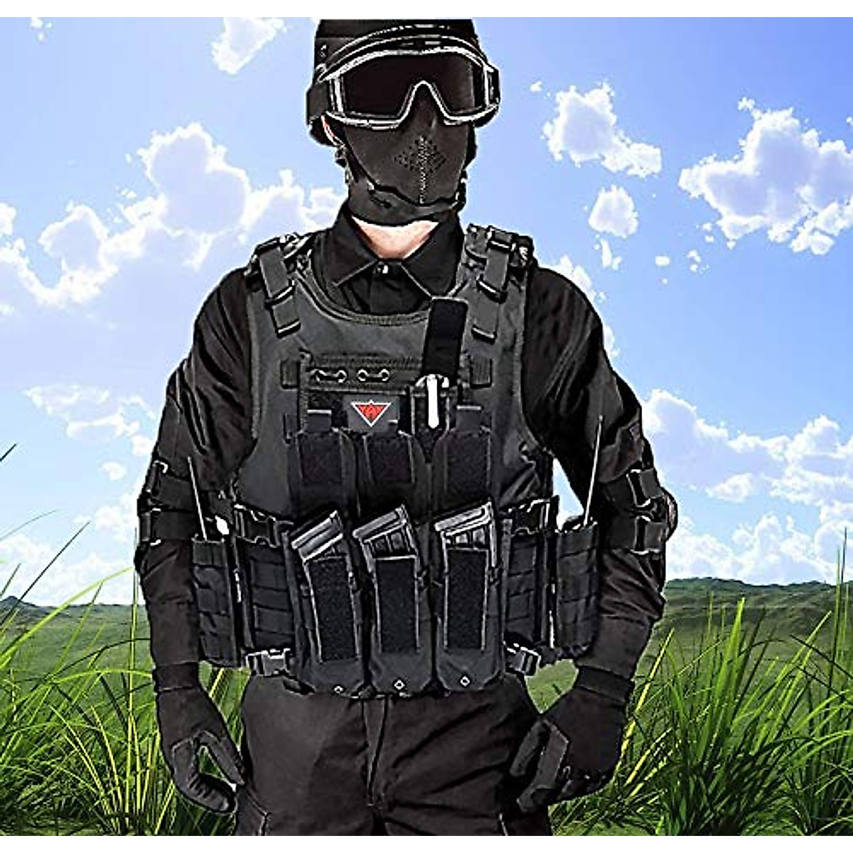 YAKEDA Outdoor Tactical Airsoft Vest Adjustable Fit Adult (Black)