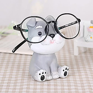 Sempoda Cute Animal Glasses Holder, Resin Funny Decorative Eyeglass Holder, Creative Dog Corgi Bulldog Pug Schnauzer Glasses Holder Stand for Home Office Desktop Decoration