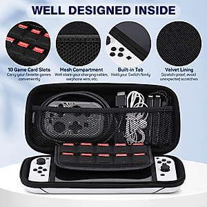 MoKo Carrying Case for Nintendo Switch OLED Model 2021/Nintendo Switch, Hard Shell Portable Travel Carry Case w/10 Game Card Slots Compatible with Nintendo Switch Console & Accessories, Pokeball