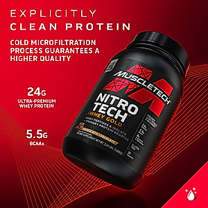 Muscletech Whey Protein Powder (Cookies & Cream, 5LB) - Nitro-Tech Whey Protein Isolate Smoothie Mix for Lean Muscle & Fast Recovery - 24g of Whey Gold Protein for Women & Men - Gluten-Free