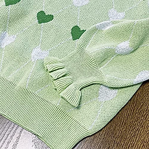 FANTANGPAI Toddler Girl Sweater Green Heart Knit Outfit Baby Girl Knitwear