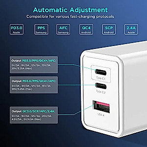 HTC 65w USB C Wall Charger 3 Ports, GaN Fast Charger Block Type C Wall Charger Foldable Plug Travel Adapter for iPad/iPad Mini, MacBook Air/Pro, iPhone 13/13Pro/13 Pro Max/12/11, Pixel, Galaxy, Switch
