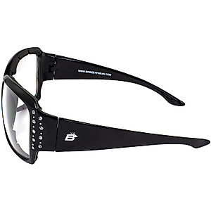 Birdz Eyewear LadyBird Women's Padded Motorcycle Sunglasses 3 Pairs Rhinestone Black Frames (Clear & Smoke)