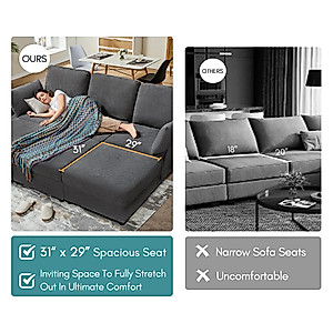 VanAcc 131 Inches Modular Sectional Sofa, Oversized Sectional Sofa with Storage, Ottomans, 6 Seats U Shaped Sofa- Chenille Gray