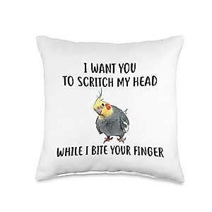 Cute Cockatiel Parrot Design Funny Scritch and Bite Cockatiel Parrot Lovers Owners Throw Pillow, 16x16, Multicolor
