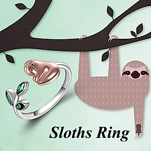 ONEFINITY Sloth Sunflower Crystal Rings 925 Sterling Silver Sloth Sunflower Ring Sloth Sunflower Jewelry Gifts for Women