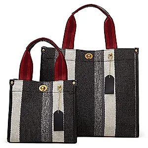 Tote Bag Hobo Bag for Women Canvas Shoulder Bag Chic Crossbody Bag Satchel Large Handbag Color Contrast Stripe