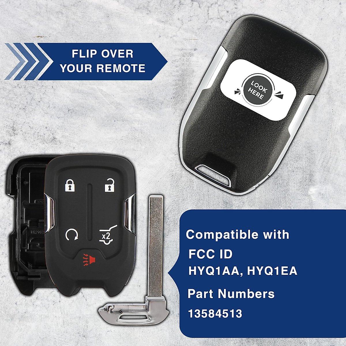 2x KeylessOption Key Fob Cover Case Replacement for 2015 2016 2017 2018 2019 2020 2021 Chevrolet Chevy Silverado Suburban Tahoe GMC Yukon Remote Shell, 5-Button HYQ1AA, HYQ1EA, No Programming Required