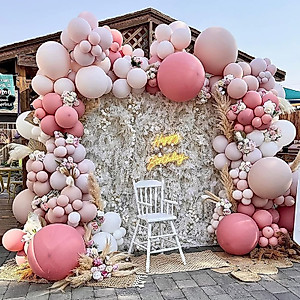 Boho Pink Balloon Garland Arch Kit,Double-stuffed Pastel Pink White Sand Blush Balloons for Birthday Bridal Baby Shower Wedding Party Decorations