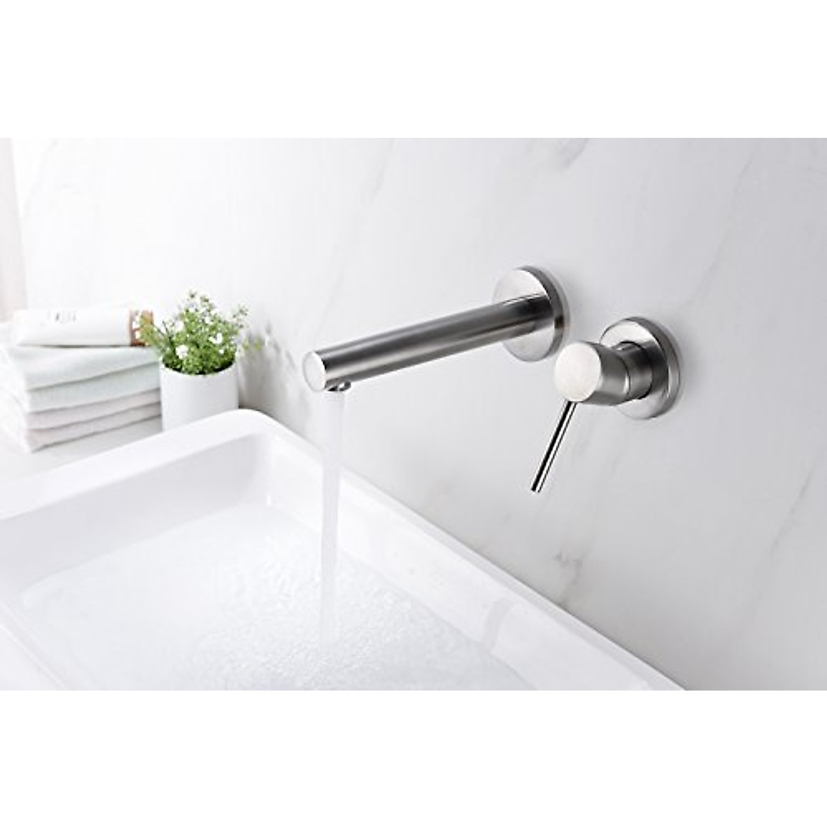 Sumerain Wall Mount Bathroom Faucet Brushed Nickel,Valve Included