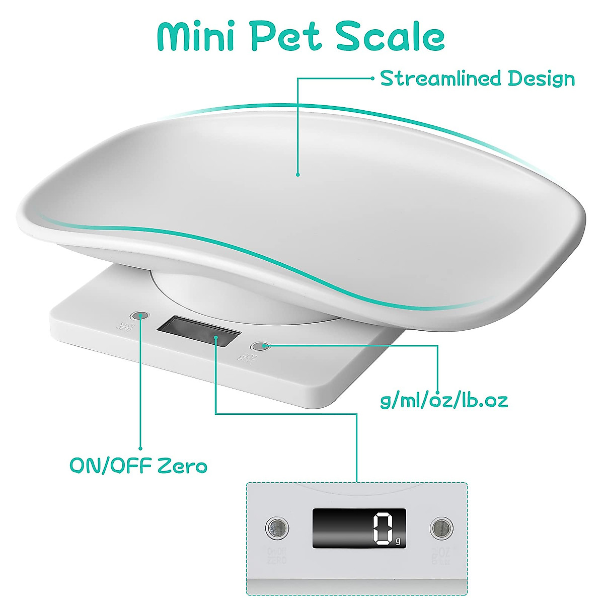 Digital Pet Scale, Puppy Scales for Weighing, Newborn Puppy Whelping Supplies, Accurate Small Animal Scale for Puppies/Kitten/Dog/Cat/Hedgehog, Multi-Function LCD Scale, Max 22lb,11.4inch