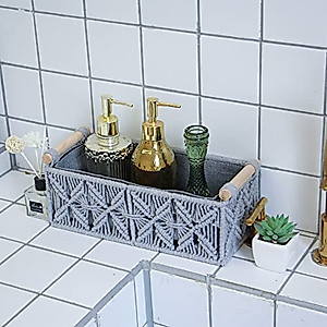 Toilet Paper Basket Macrame Bathroom Storage Baskets with Removable Cloth Boho Decorative Woven Basket for Countertop,Toilet Tank,Shelf,Dressing Table