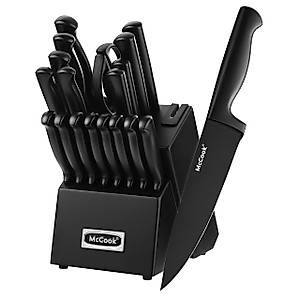 MC69C Black Knife Sets,20 Pieces + MCW12 Bamboo Cutting Board(Large, 17"x12"x1")