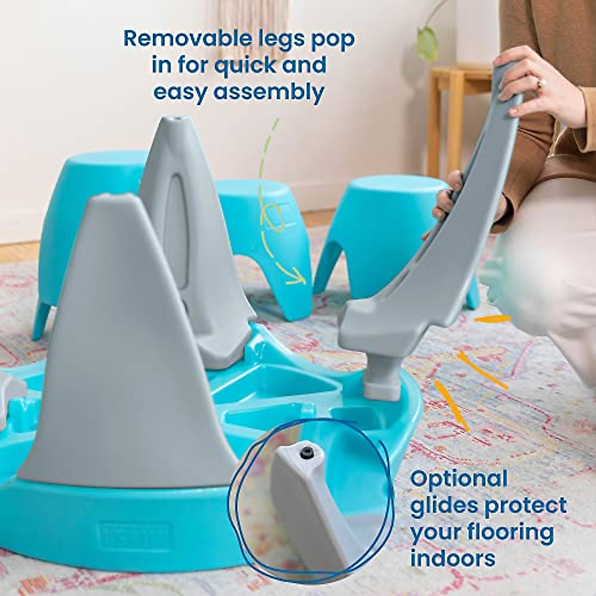 ECR4Kids Ayana Table and Stool Set, Kids Furniture, Cyan/Light Grey, 5-Piece