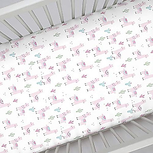 Super Soft Pink Llama Nursery Crib Fitted Sheet