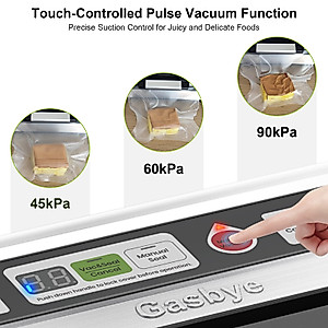 Gasbye Vacuum Sealer Machine, 90kPa Food Sealer with Double Heat Seal for Dry/Moist Food, Easy-lock Handle, Built-in Bag Storage & Cutter, Progress Display, Removable Drip Tray, Silver