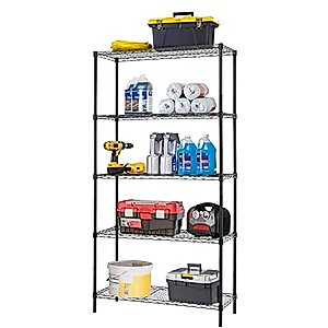 BestOffice 14Dx36Wx72H 5-Shelf Adjustable Storage Shelves Wire Shelving Unit Garage NSF Metal Shelf Heavy Duty Utility Commercial Grade Steel Layer Shelf1250 LBS Capacity,Black