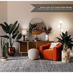 3 Globe Mid Century Modern Floor Lamp for Living Room, Contemporary Gold Floor Lamp with Frosted Glass Shade and Bulbs Included, LED Standing Tall Pole Lamp for Bedrooms, Office - Antique Brass