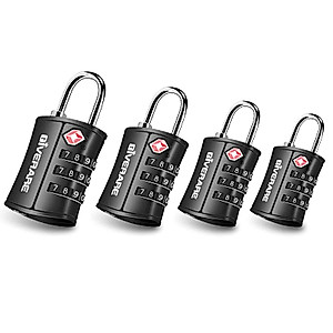 4 Pack TSA Approved Travel Luggage Locks, Combination Lock Keyless, 3-Digit Padlocks, Travel Sentry Accepted Compatible Padlock for Gym Locker, Golf Bag Case, Backpack, Black-by GIVERARE