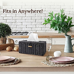 WeeNest Tissue Box Cover Rectangular, Tissue Box Cover Farmhouse, Boho Tissue Box Cover, Container Tissue Box Cover, Wicker Tissue Box Cover, Tissue Box Cover Rectangle, Resin Wicker, Black