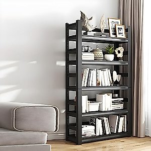 KWOKING Rectangle Standard Bookshelf Scandinavian Metal Bookcase Office Bookshelf Multi-Layer Picture Book Rack Balcony Storage Shelf Wrought Iron Bookcase Floor Shelf Black 23.6" L x 11.8" W x 63" H