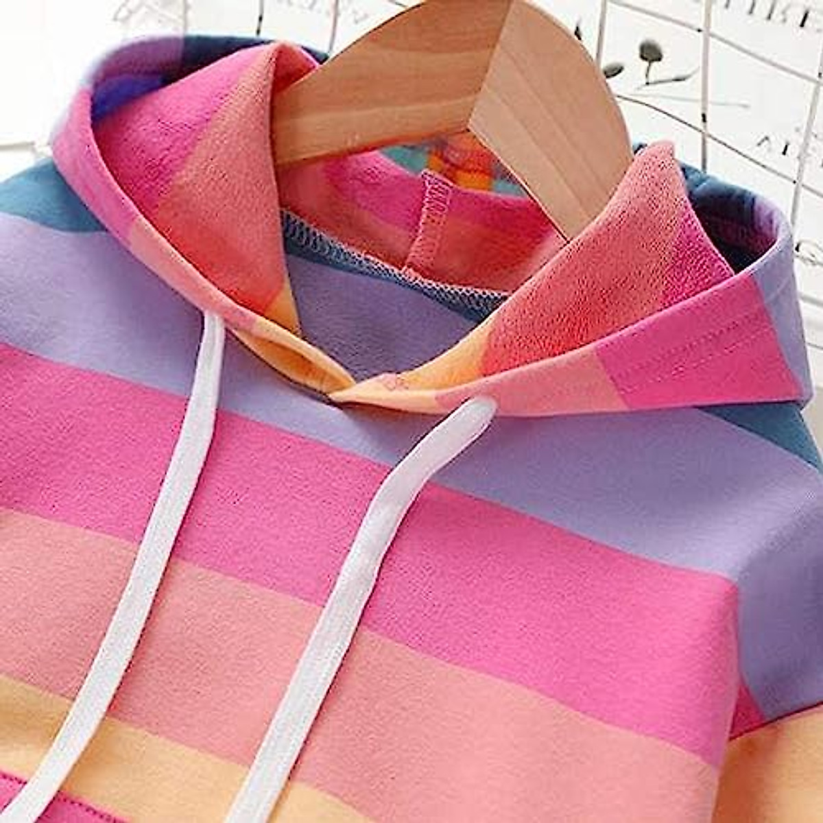 DUBASAM Kids Baby Girl Rainbow color matching Hooded Sweatshirt Tops Casual Hoodie with Pocket Fall Winter (Rainbow, 2-3T)
