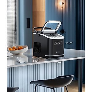ecozy Countertop Ice Maker, Portable Ice Maker with Self-Cleaning, 9 Bullet Ice Cubes in 6 Mins, 26lbs/24Hrs, Ice Maker Machine with Ice Bags, Handle, Standing Scoop and Basket, Black