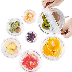 Reusable Silicone Stretch Lids, 12 Silicone Lids, 6 Different Circular Sizes, 6 Different Rectangular Sizes, Flexible Silicone Lids for Bowls, Tupperware, Food, Freezer Safe,adjustable.