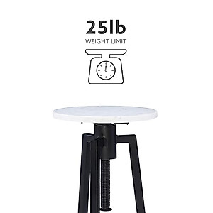 Powell White Marble Top Drink Industrial Style Black Metal Adjustable Height Base Muriel Side Table