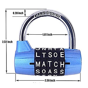 Padlock 5 Letter Word Lock,5 Digit Combination Lock,Gym Locker Lock,Safety Padlock for School Gym Locker,Sports Locker,Fence,Toolbox,Hasp Cabinet Storage (Blue)