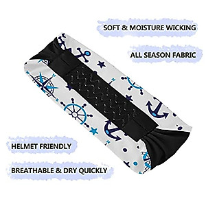 Unisex Workout Headbands Blue-sea-Navy-Anchor Elastic Yoga Sweatband Stretchy Sports Hairband