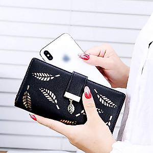 Wallet-NEWANIMA Women Multi-card Two Fold Long Zipper Clutch Purse (Style9-Black)