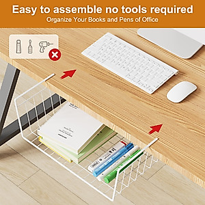 Bellsal Under Shelf Basket, 4 Pack Metal Hanging Wire Shelf Under Shelf Storage, Slides Under Cabinet Shelf, Space Saving for Kitchen Pantry Office Bathroom Bookshelf Under Shelf Organizer, White