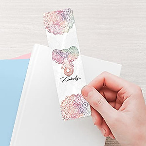 Personalized Bookmark Custom Name Elephant Mandala Pattern Bookmarks Gifts for Book Lovers Women Men Readers On Birthday Christmas Day Design Your Own Markers Metal Multicolored