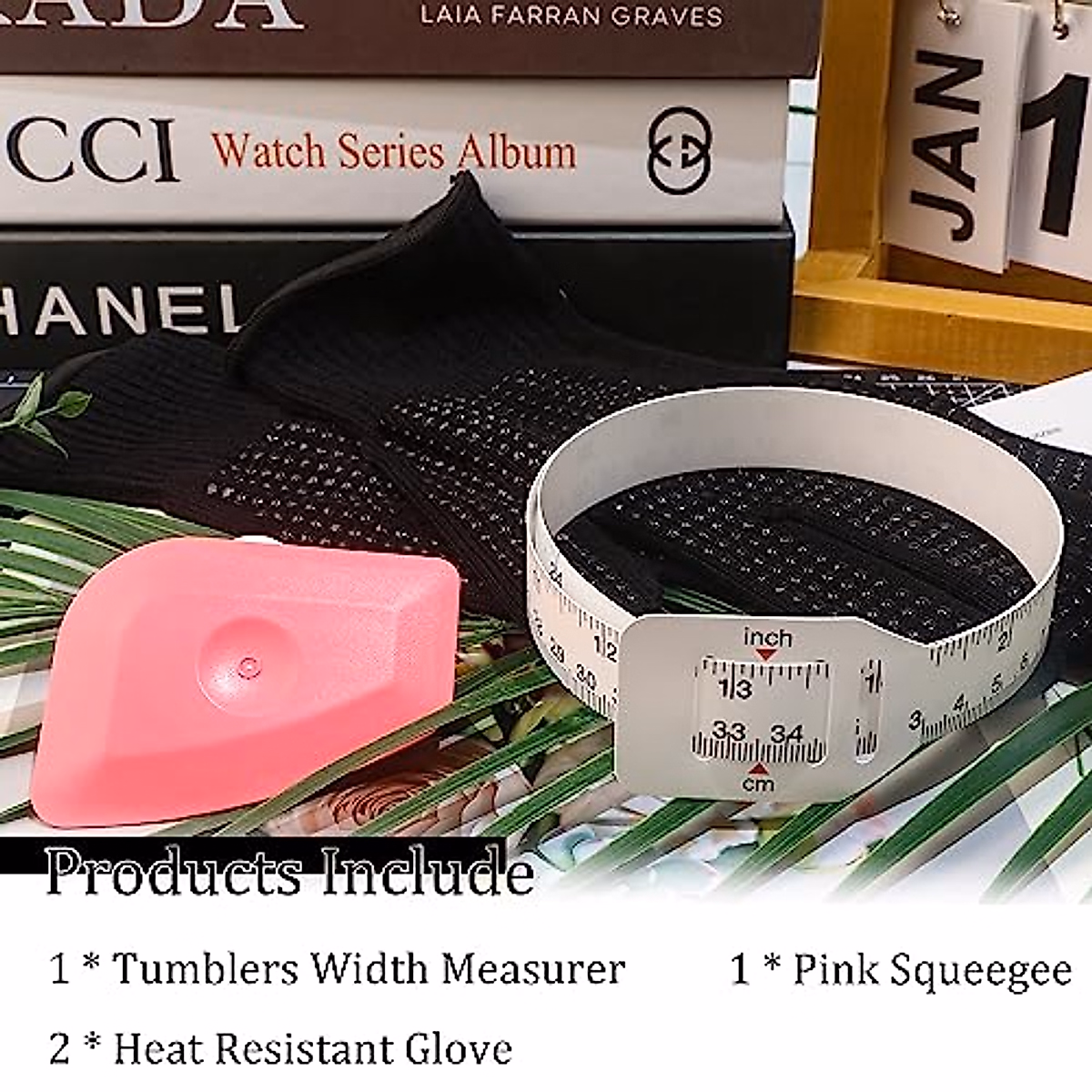 Laosh 3PCS Sublimation Tumblers Tool Kits with Tumblers Width Measurer, Heat Gloves, Mini Squeegee, Use for Heat Press Sublimation Blanks Tumblers Skinny Straight Cup