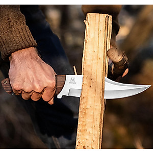 Nescole Handmade D2 Steel Hunting Bowie Knife With Rose Wood Handle & Leather Sheath - 13.5" Tactical Bowie Survival Hunting Knife For Camping, Hiking, Skinning, Fishing