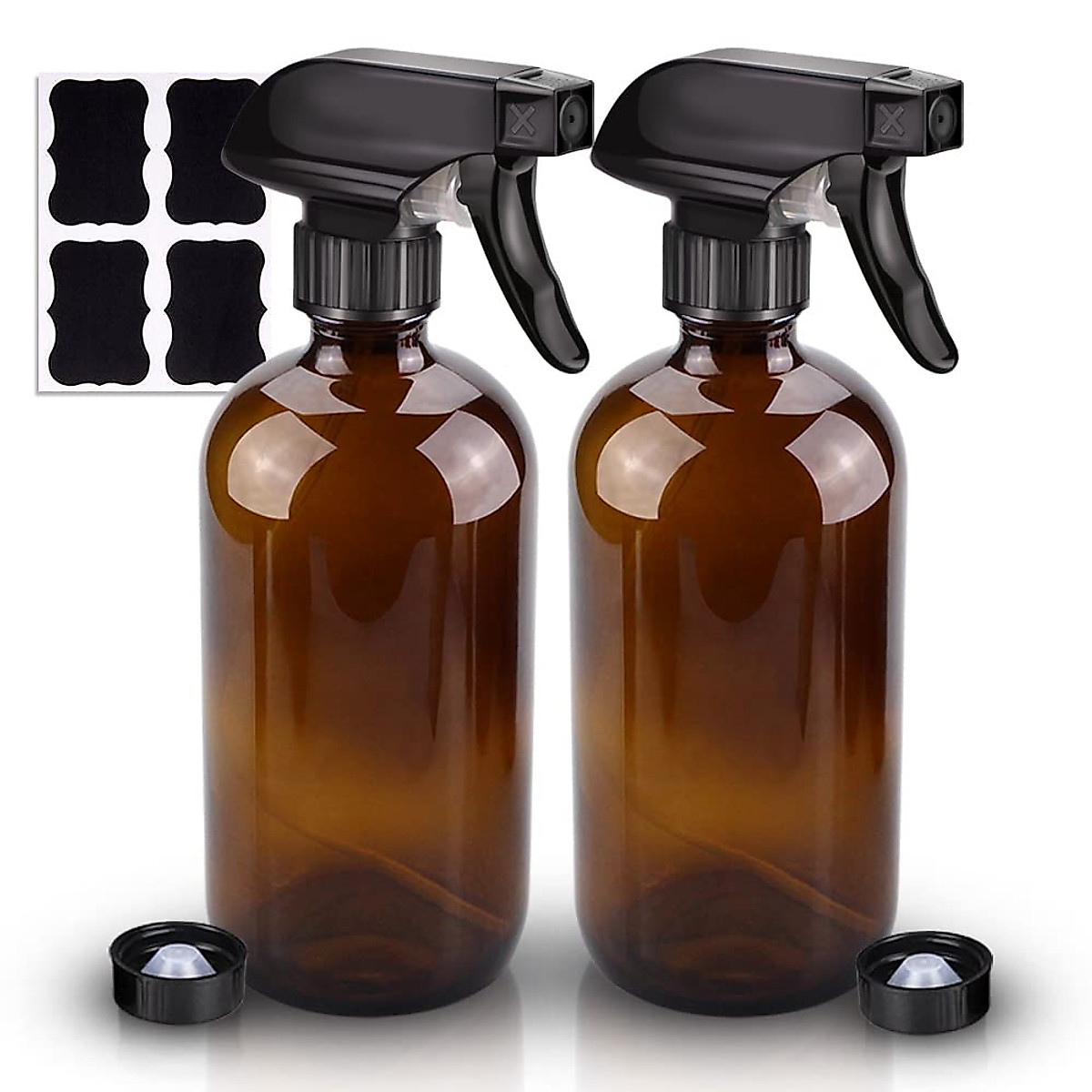 Wedama Amber Glass Spray Bottles, 2 Pack 16 oz Glass Spray Bottles for Cleaning Solutions and Essential Oils, Refillable Empty Spray Bottle with Adjustable Nozzles for Alcohol, Plant and Hair Care