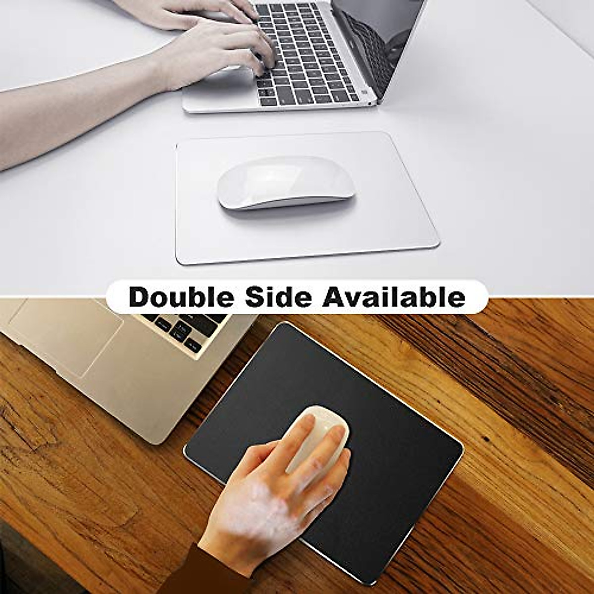 Hard Silver Metal Aluminum Mouse Pad Mat Smooth Magic Ultra Thin Double Side Mouse Mat Waterproof Fast and Accurate Control for Gaming and Office(Small 9.05X7.08 Inch)