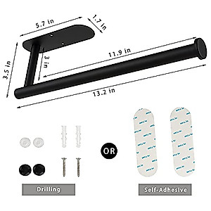 Paper Towel Holder Black, Paper Towel Holder Under Cabinet, Stainless Steel Wall-Mounted Paper Towel Holder - Self-Adhesive or Drilled for Kitchen, Pantry