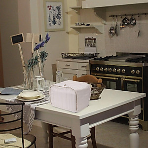 Toaster Cover, Messar Cotton Striped Bread Toaster Dust Cover Bake ware Protector for Four Slice Toaster Appliance and Dust Fingerprint Protection - Beige